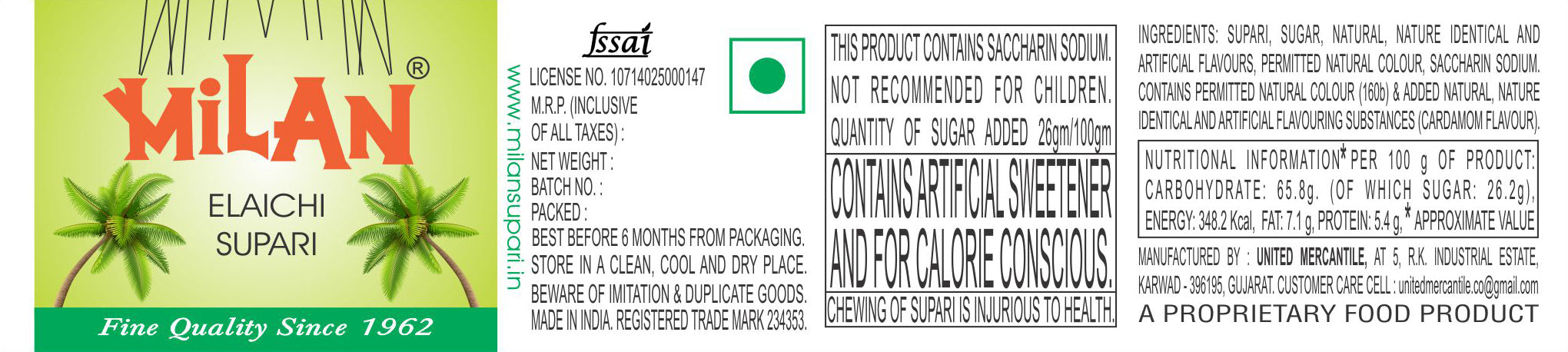 Milan Elaichi Supari - 1 Bottle - Small and Soft Pieces - Sweet and Sp ...